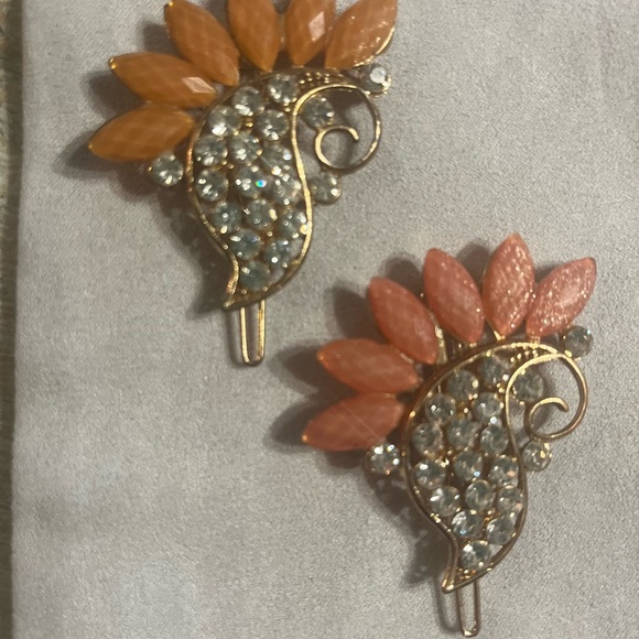 Jewelry | Vintage Elegant Gold And Pink Crystal Hair Clips | Poshmark